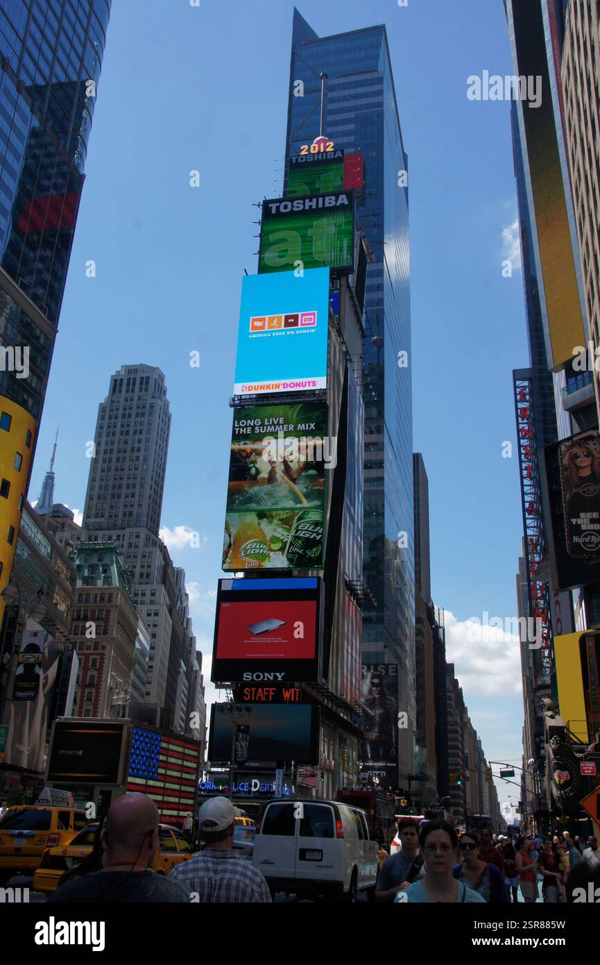 A massive billboard in New York, Manhattan, advertises Dunkin' Donuts ...