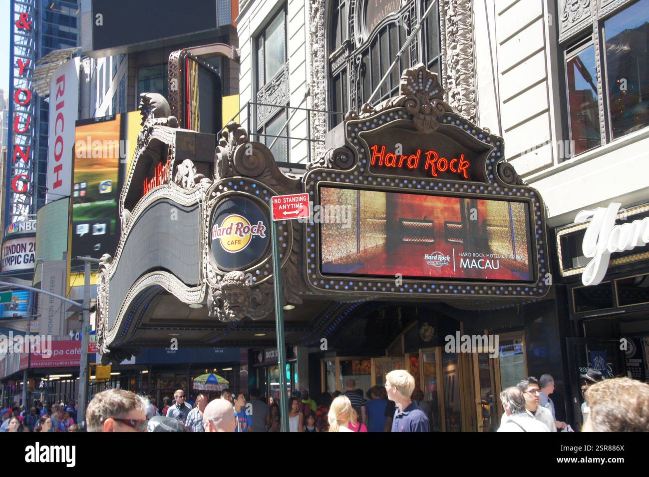 A wall display showcasing Hard Rock Cafe locations and logos from ...