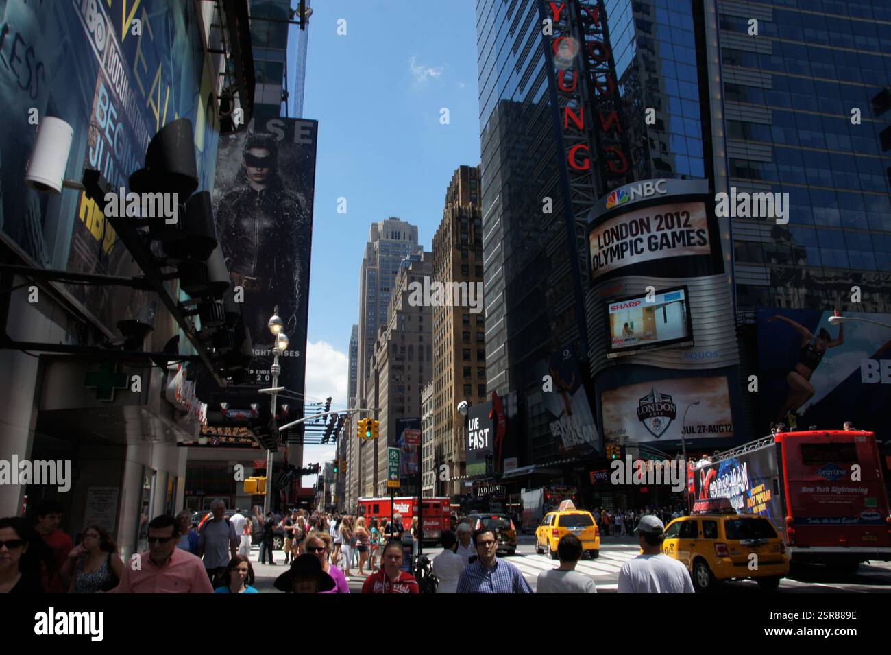 A large digital billboard in New York, Manhattan, features a text ...