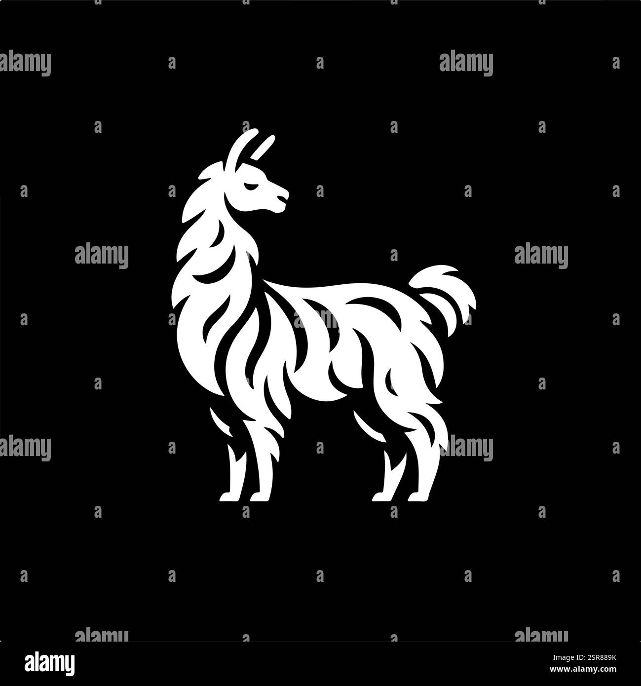 Stylish Black and White Llama Silhouette Design, Alpaca llama ...