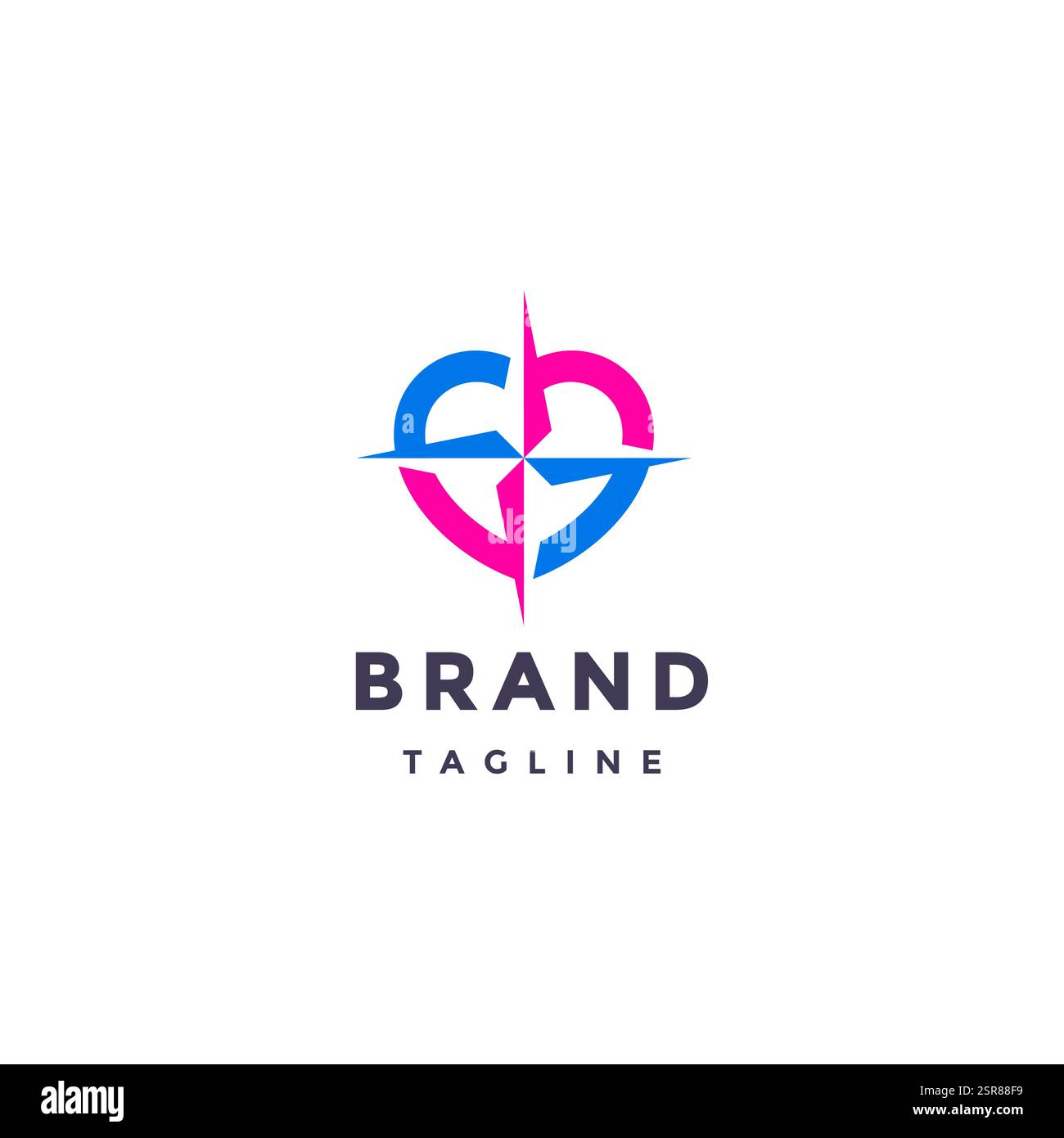 Simple Heart Guidance Compass Logo Design. Heart Symbol With Compass ...