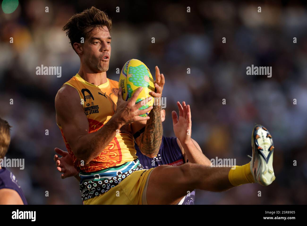 Perth, Australia. 15th Feb, 2025. Jy Simpkin of the All Stars marks the ...