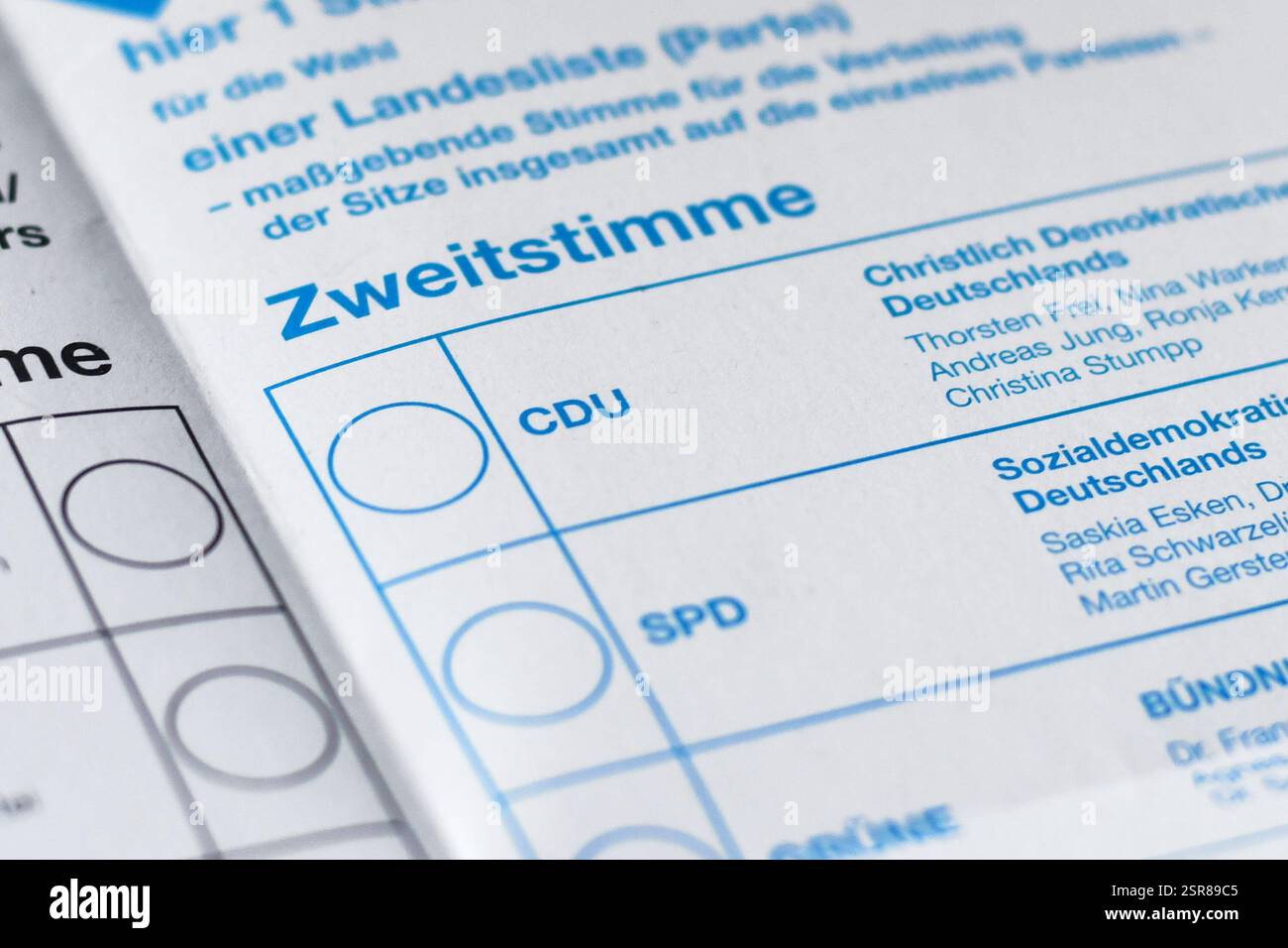 Germany - February 2025: Close up of political party CDU on ballot ...
