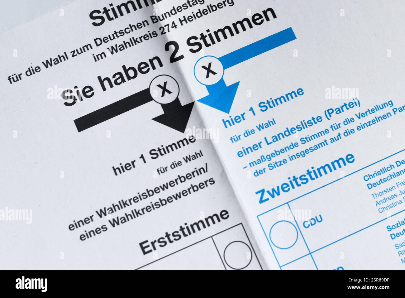 Germany - February 2025: Close up of ballot paper for German federal ...