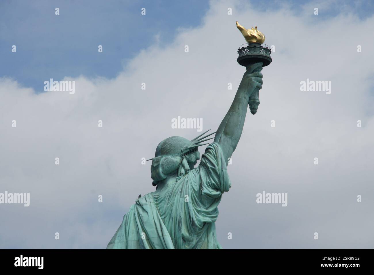 A close-up of the Statue of Liberty's torch in New York, Manhattan. The ...