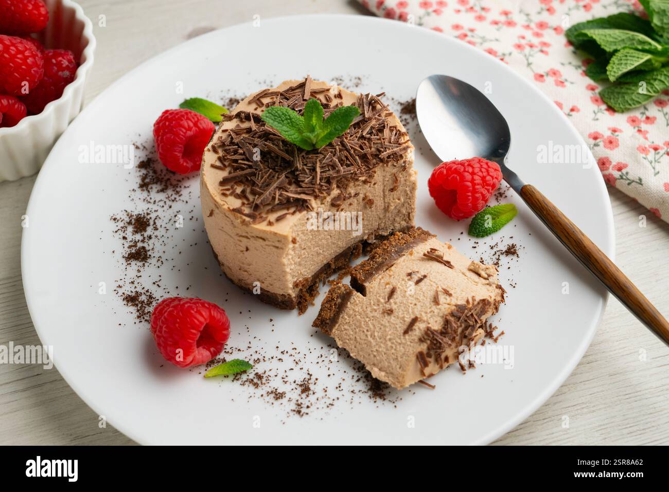 Delicious chocolate mousse cake with raspberries Stock Photo - Alamy