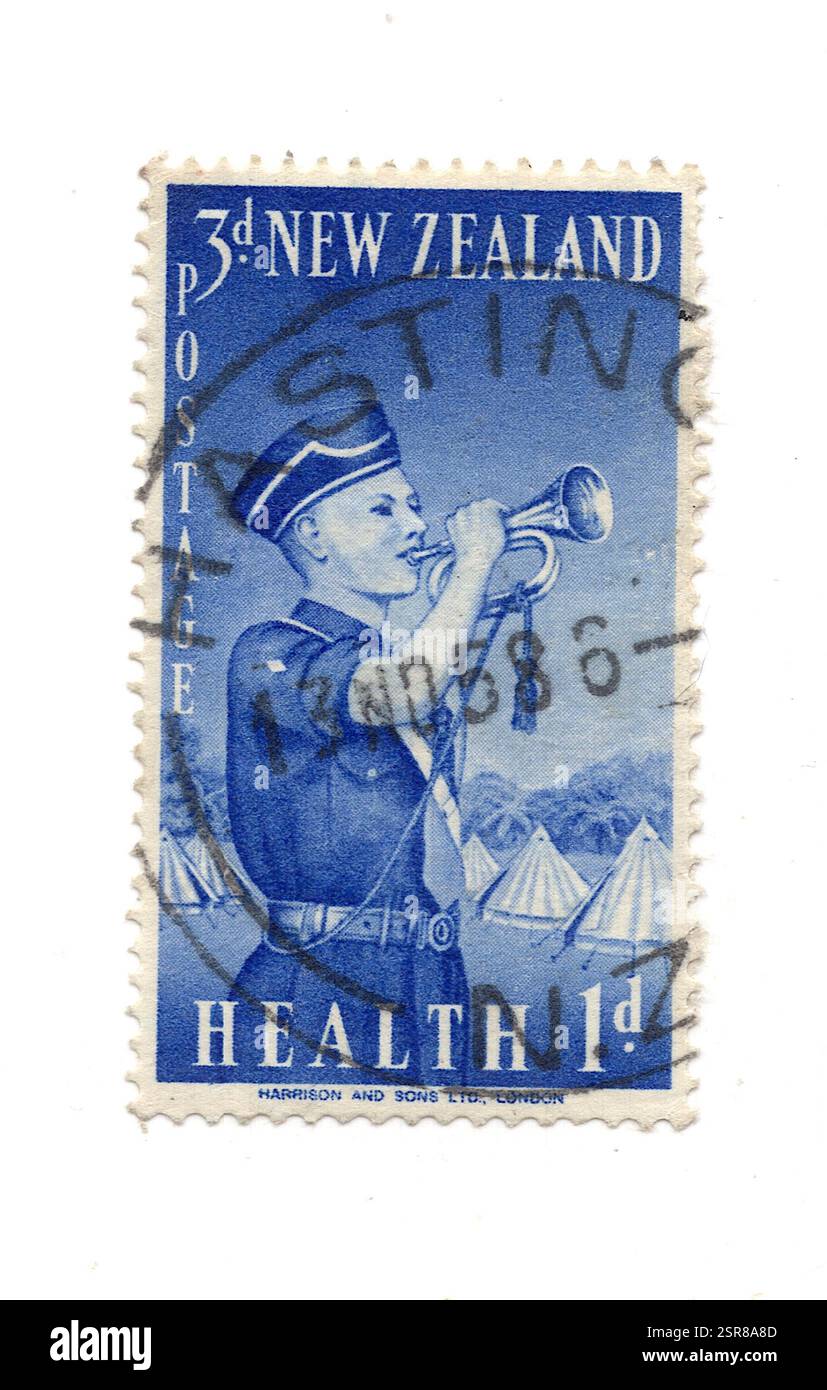 A vintage health postage stamp from New Zealand isolated on a white ...