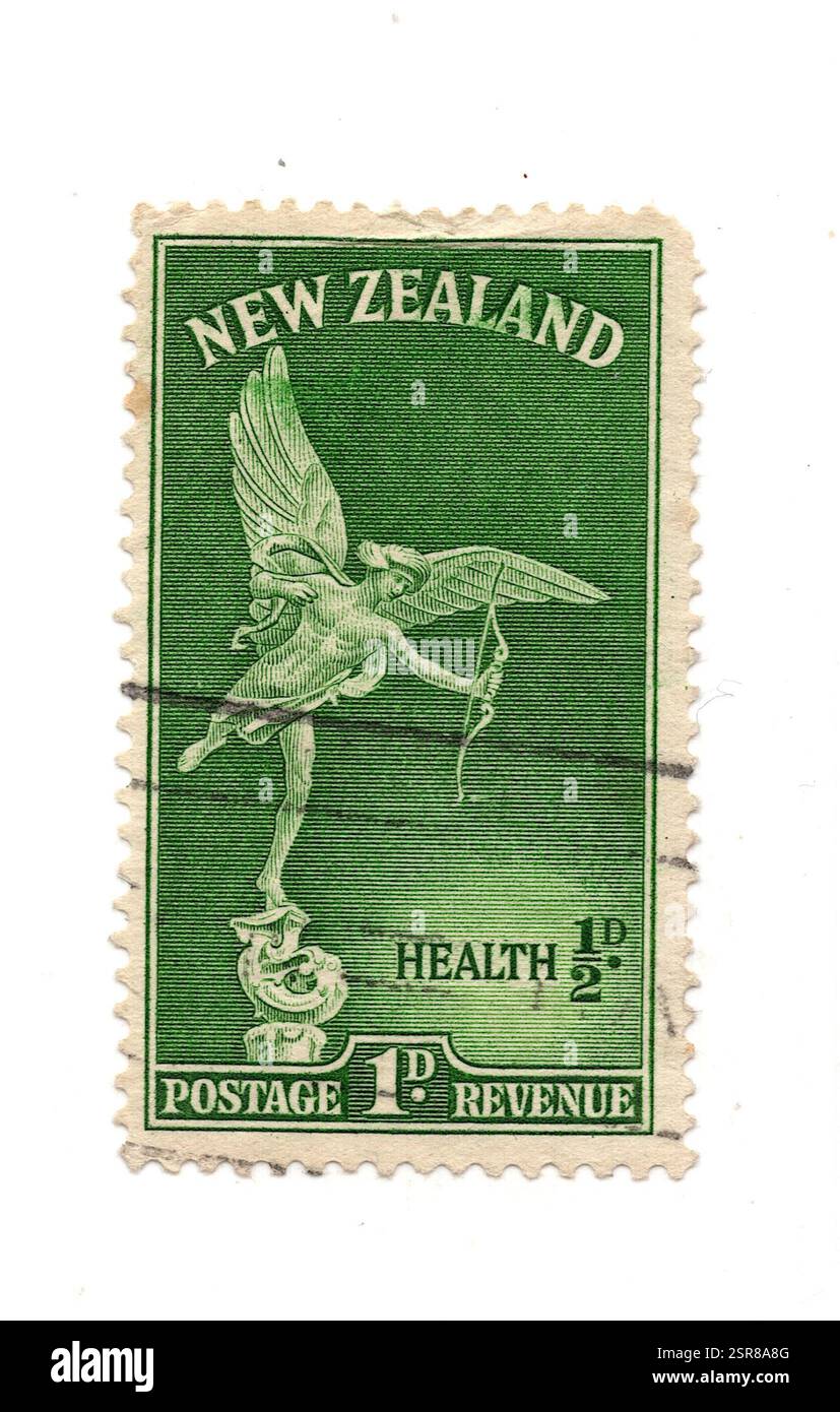 A vintage health postage stamp from New Zealand isolated on a white ...