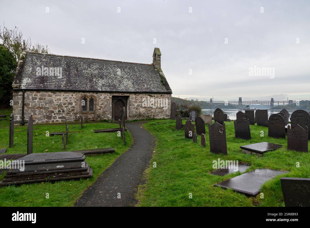 St Tysilio's Church on Church Island at Menai Bridge, Anglesey, North ...