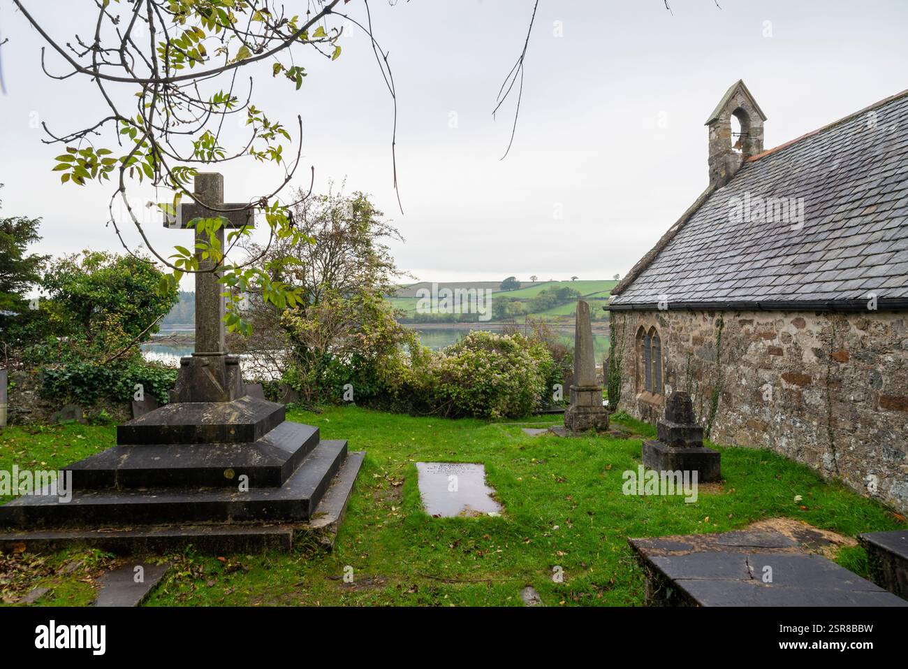 St Tysilio's Church on Church Island at Menai Bridge, Anglesey, North ...