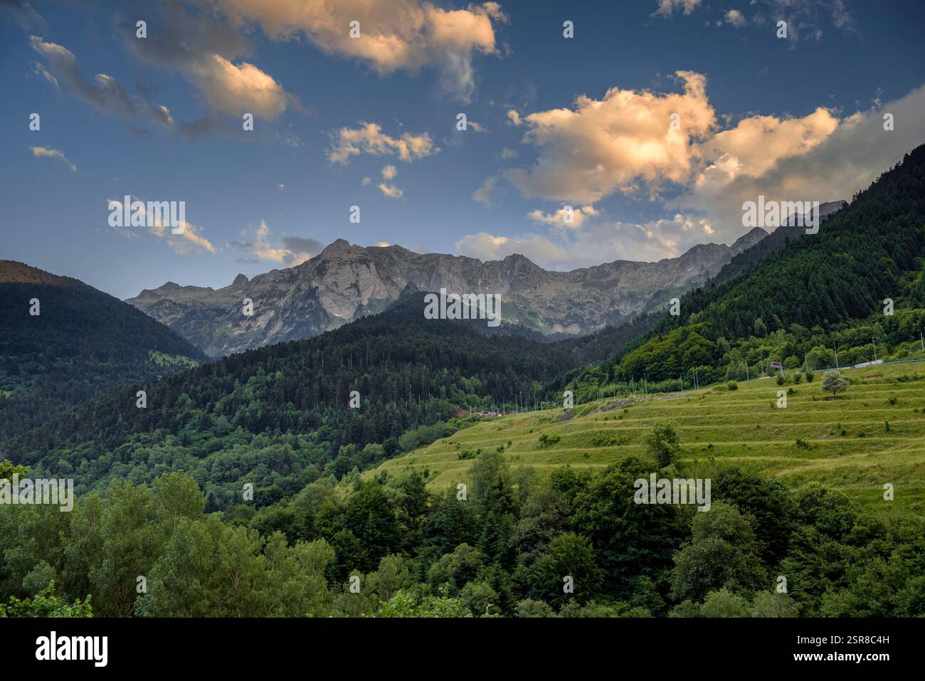 Sunset over the mountains at the northern entrance to the tunnel and ...