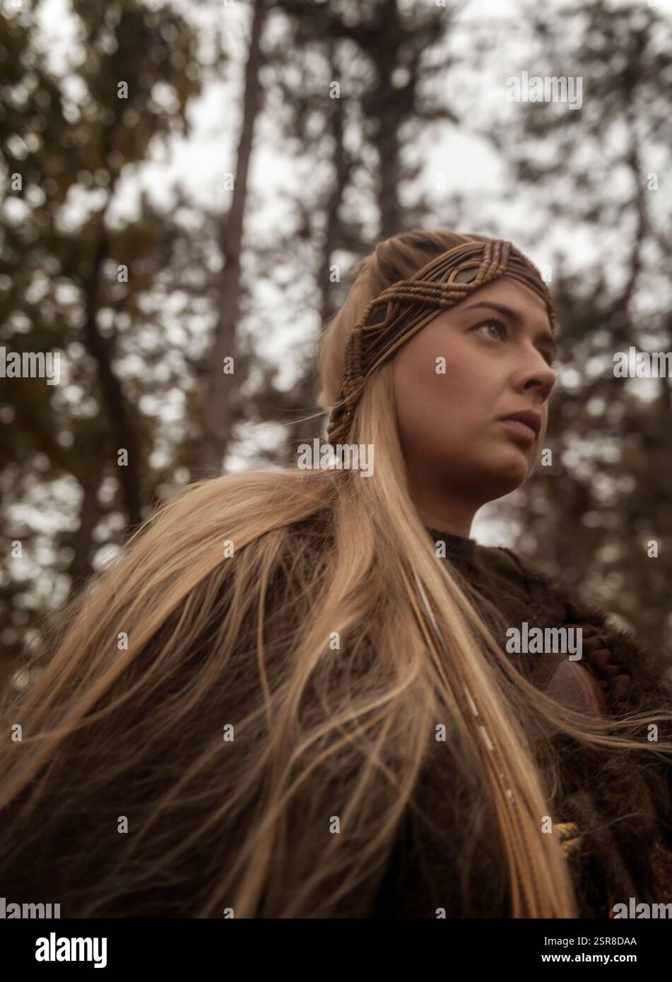 close-up of blonde girl in historical warrior costume Stock Photo - Alamy