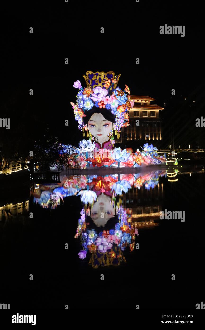 Guangzhou, China. 15th Feb, 2025. A Giant Goddess lamp group is seen at the 2025 Guangdong-Hong ...