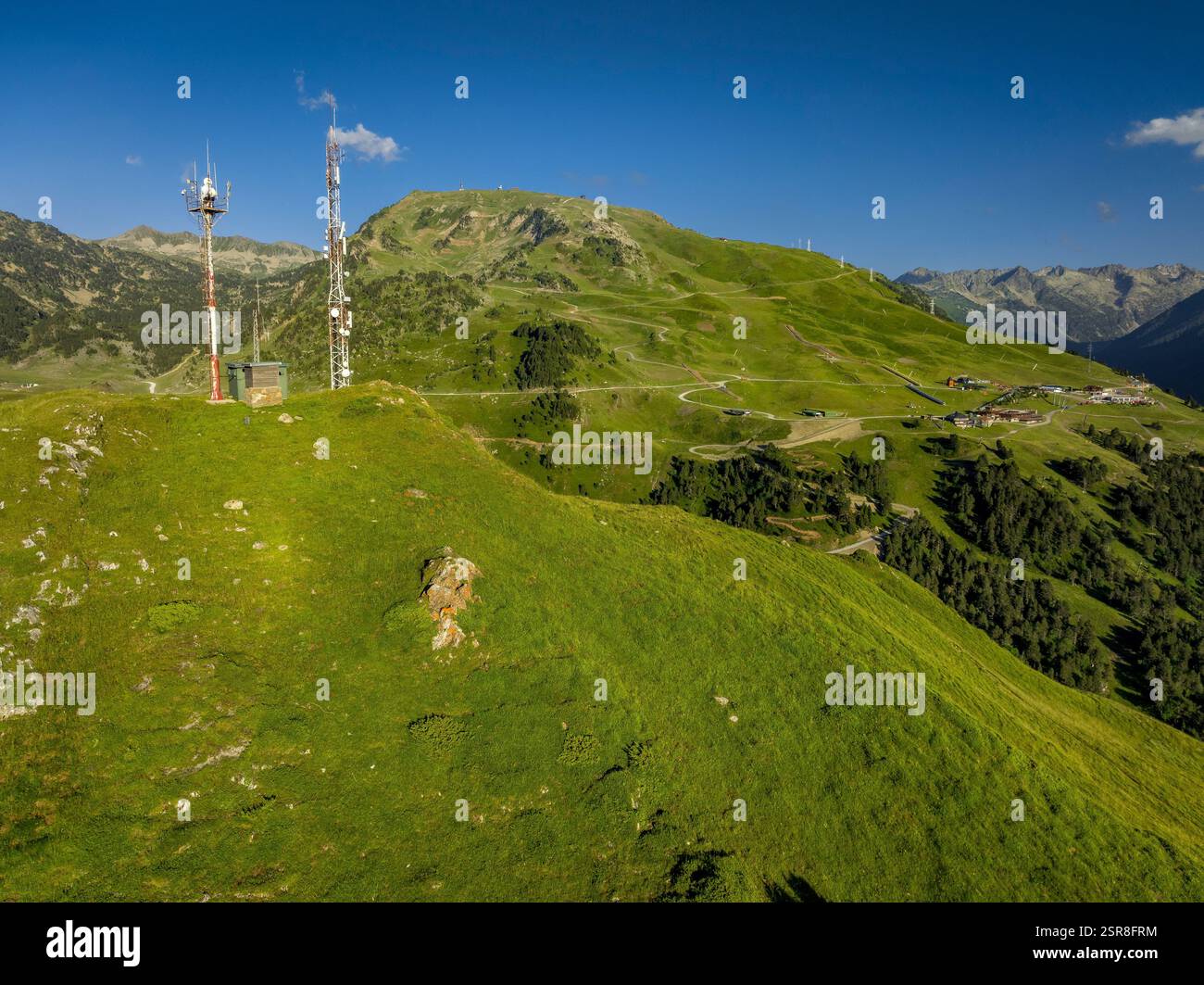 Aerial view of the Pla de Beret plain on a summer afternoon (Aran ...