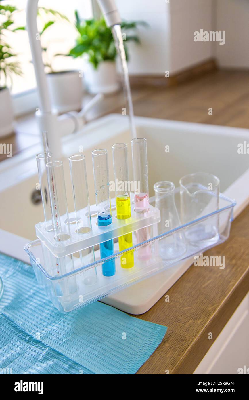Tap water samples for analysis. Selective focus. home Stock Photo - Alamy