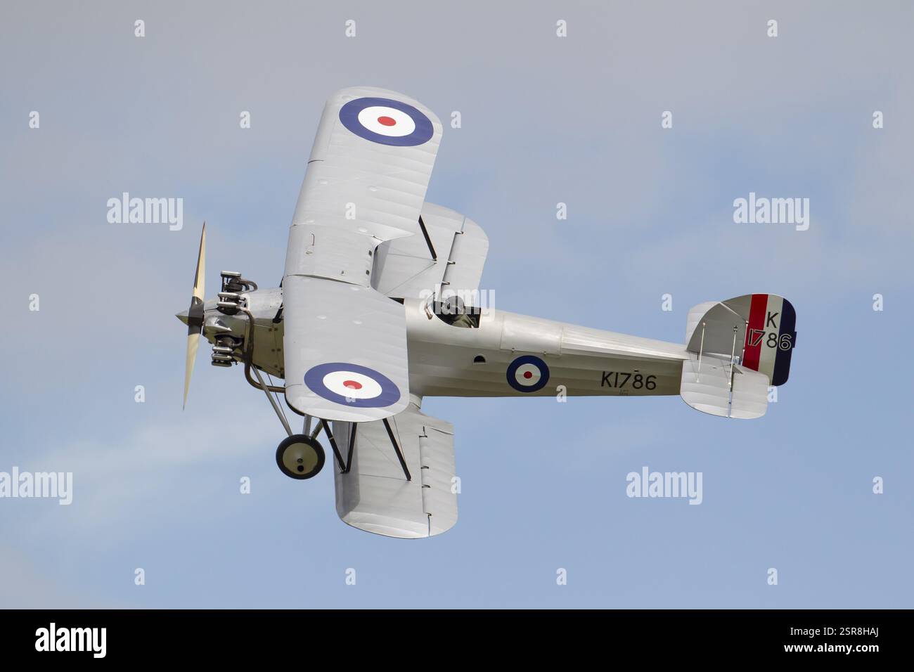 Hawker Tomtit biplane aircraft in RAF Royal air force colours flying ...