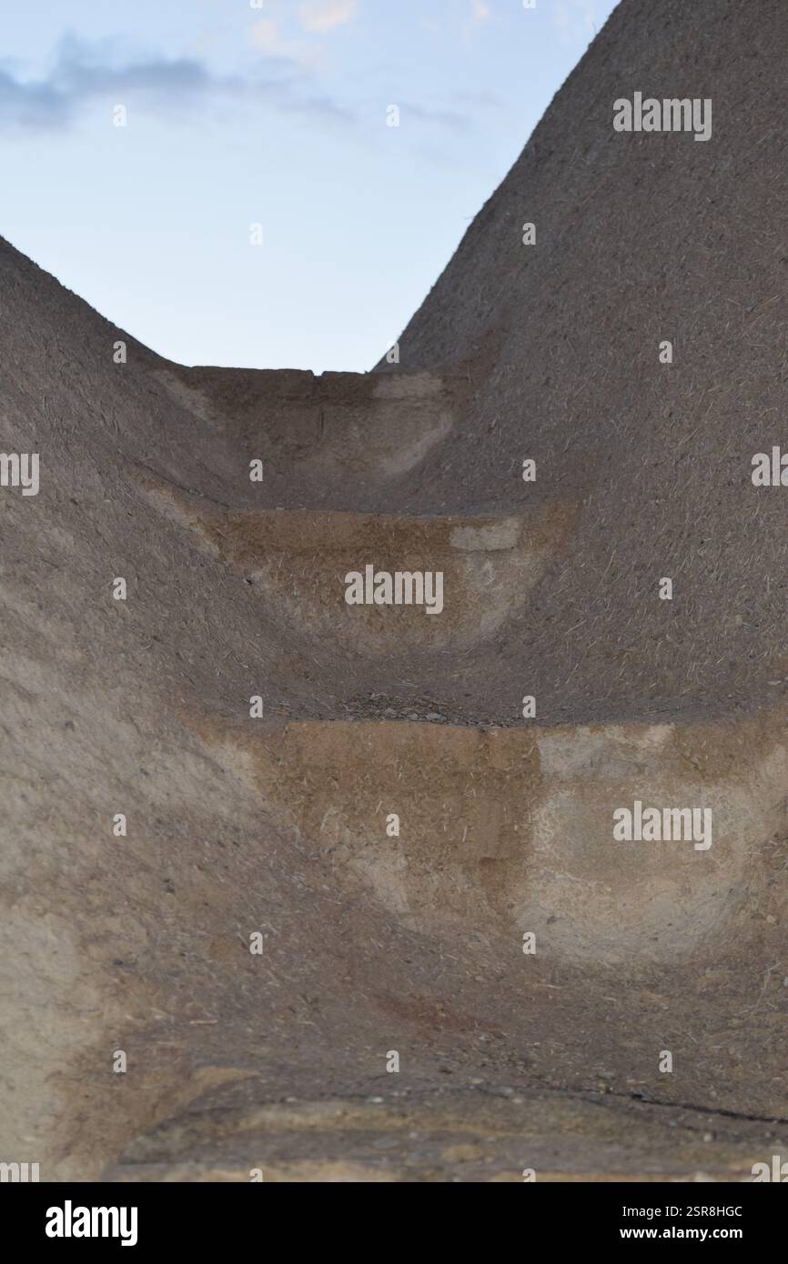 Traditional mud-brick domed house in Iran at sunset, showcasing ...