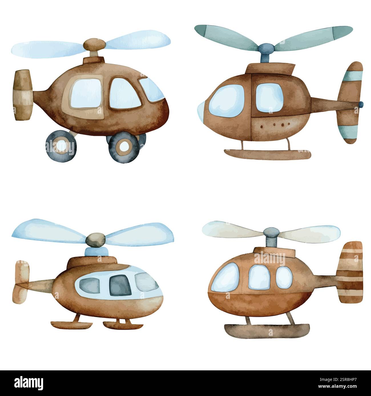 A handdrawn watercolor illustration of Helicopter Watercolor Hand-Drawn ...