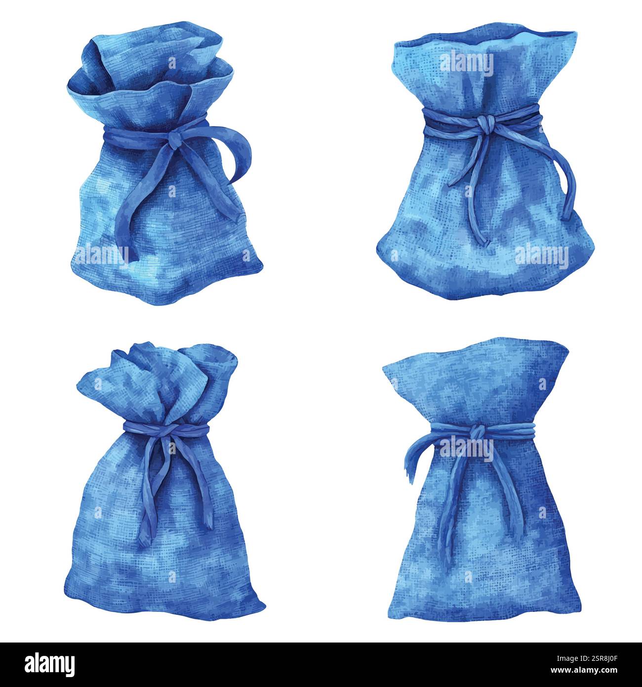 A handdrawn watercolor illustration of Burlap Sack Hand-Drawn Set that ...