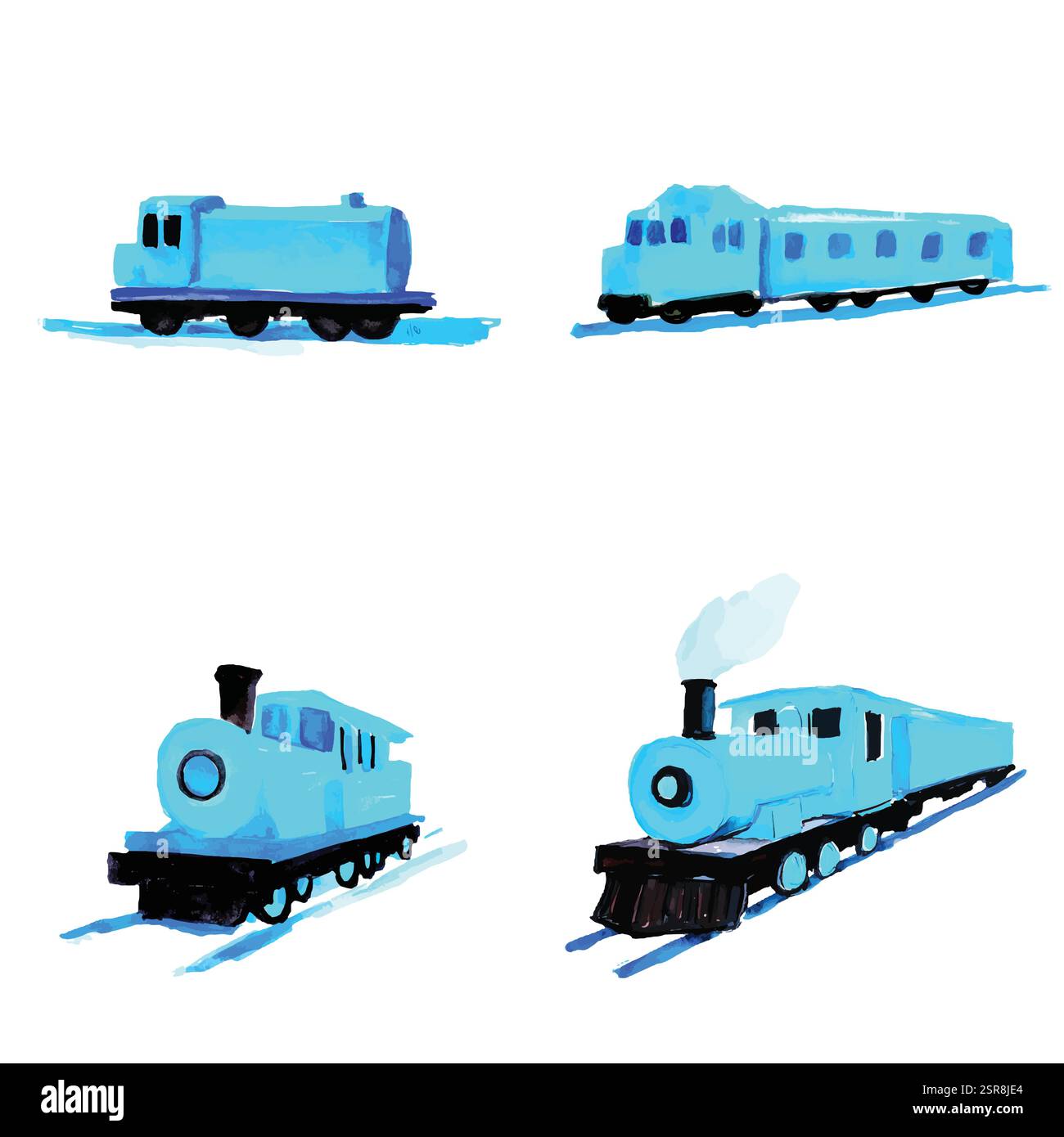 A handdrawn watercolor illustration of Hand-drawn Train Watercolor Set ...
