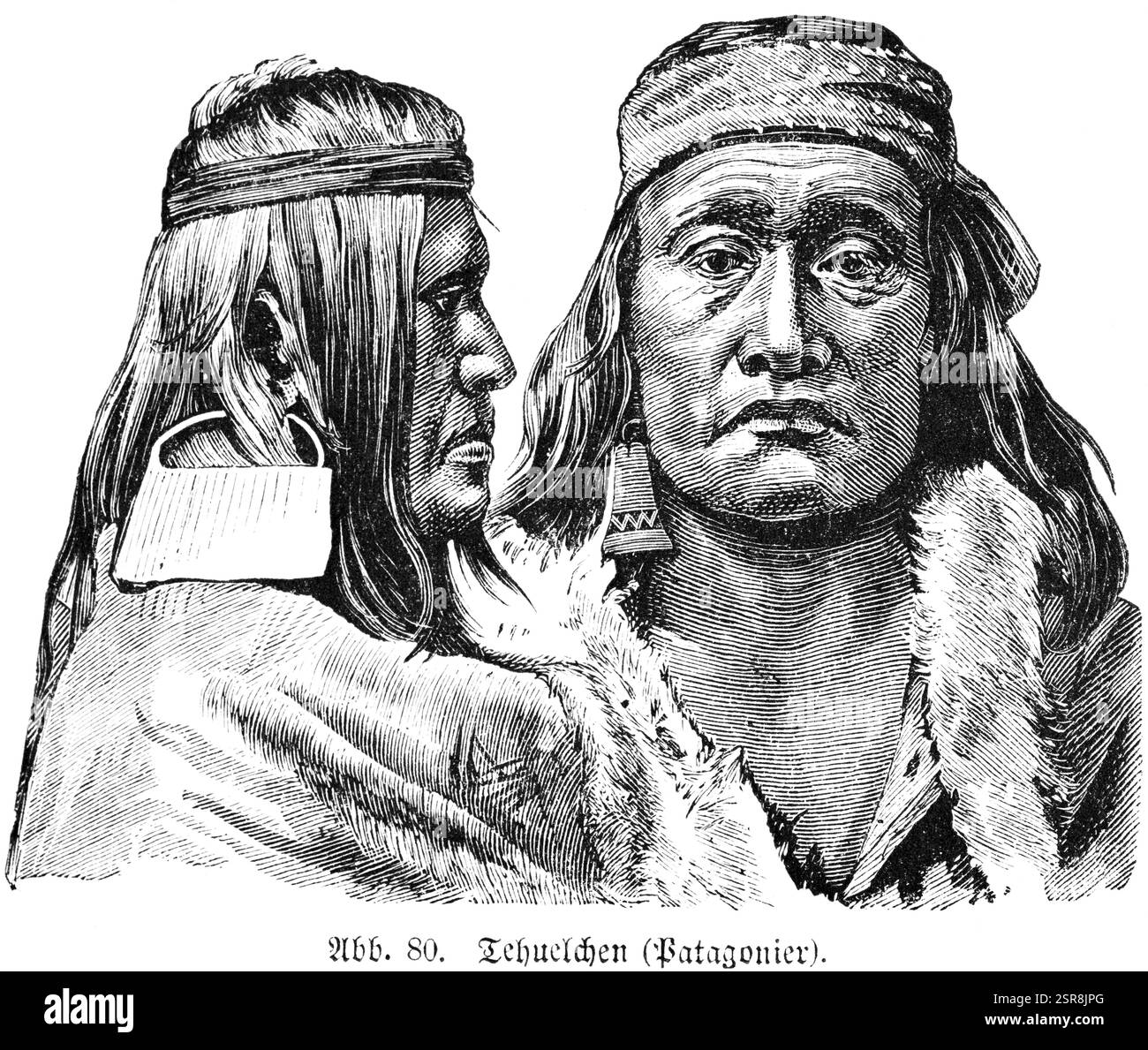 Man and woman of the indigenous Indian tribe of the Tehuelche or ...