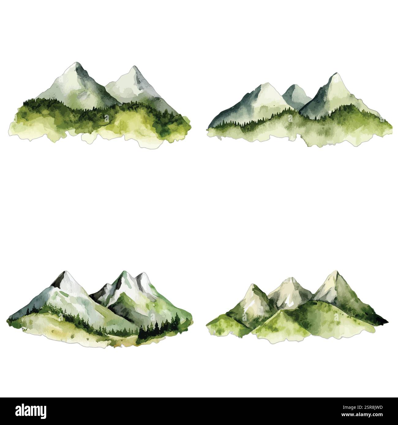 A handdrawn watercolor illustration of Mountains Hand-Drawn ...