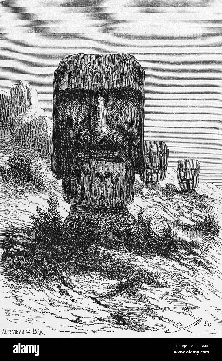 Moai, the giant stone statues are landmarks of Easter Island, as a ...