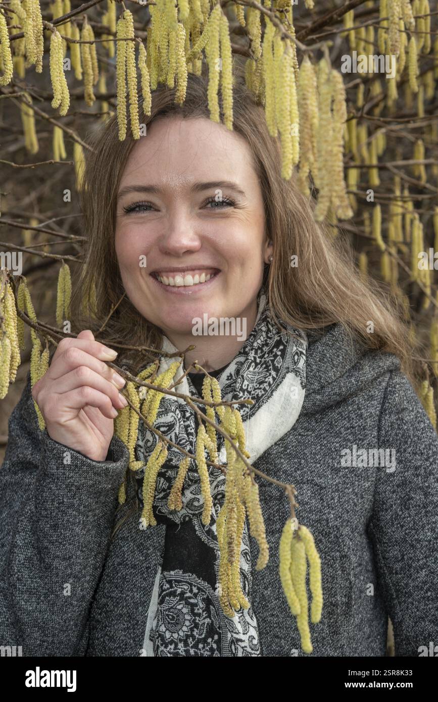 Happy young Caucasian woman without allergy problem standing by ...
