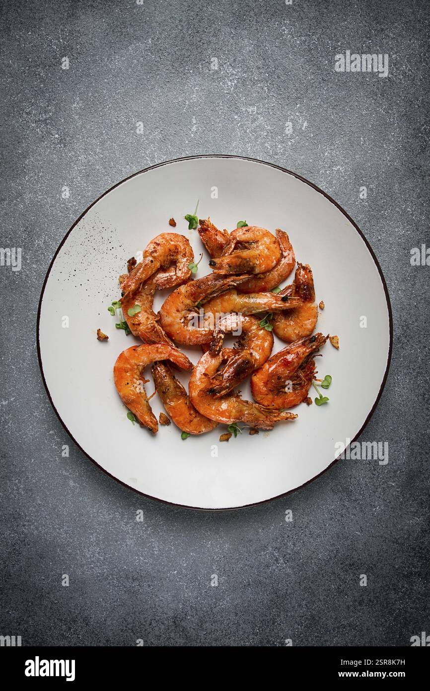 Fried tiger prawns, with spices, homemade, top view Stock Photo - Alamy