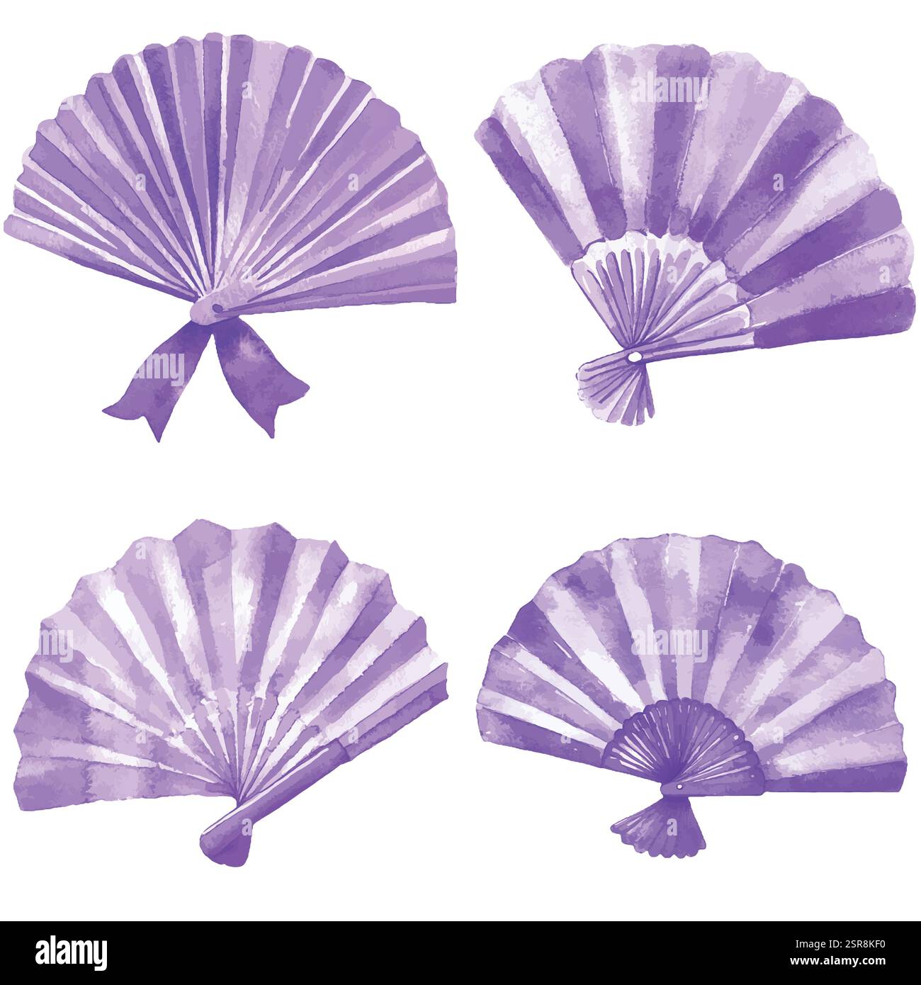 A handdrawn watercolor illustration of Hand Fan Watercolor Set that was ...