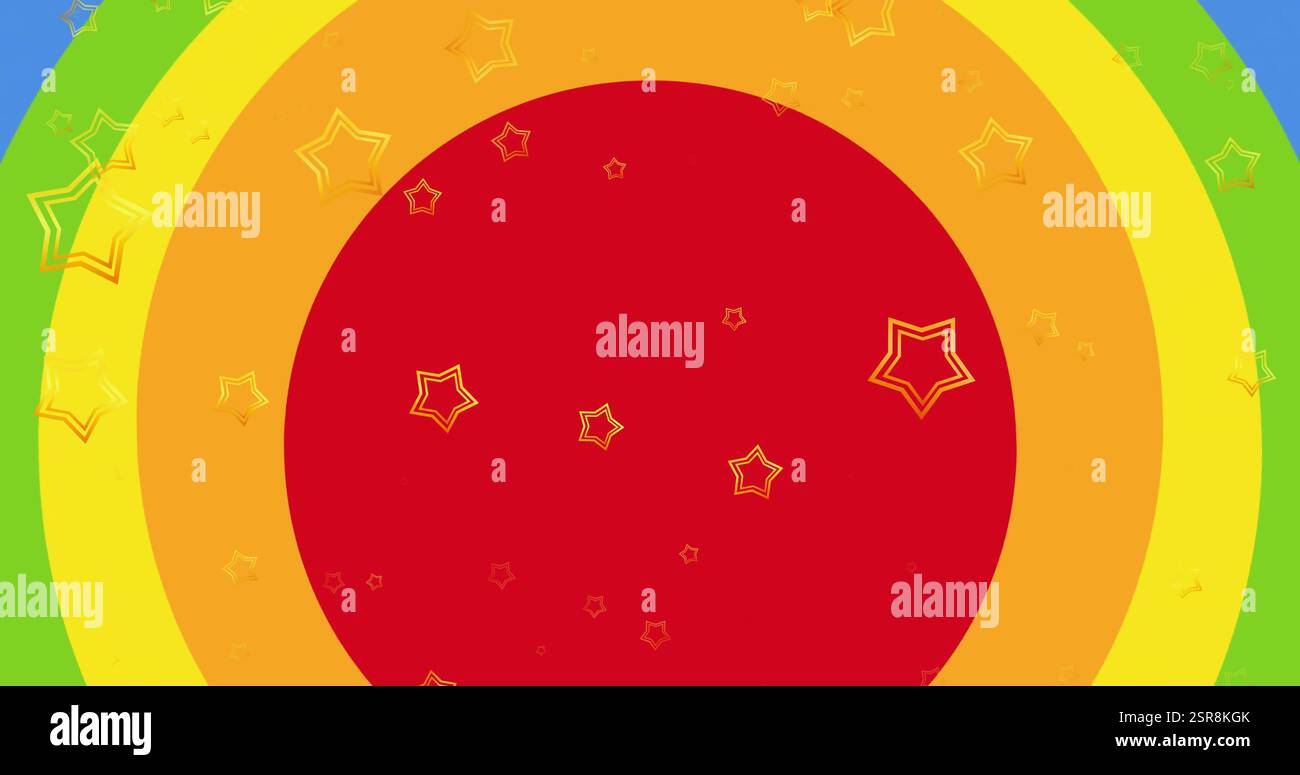 Image of floating stars over moving rainbow background Stock Photo - Alamy