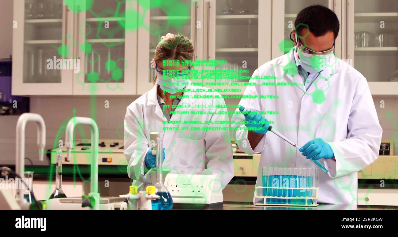 Image of scientific data processing over diverse scientists in ...