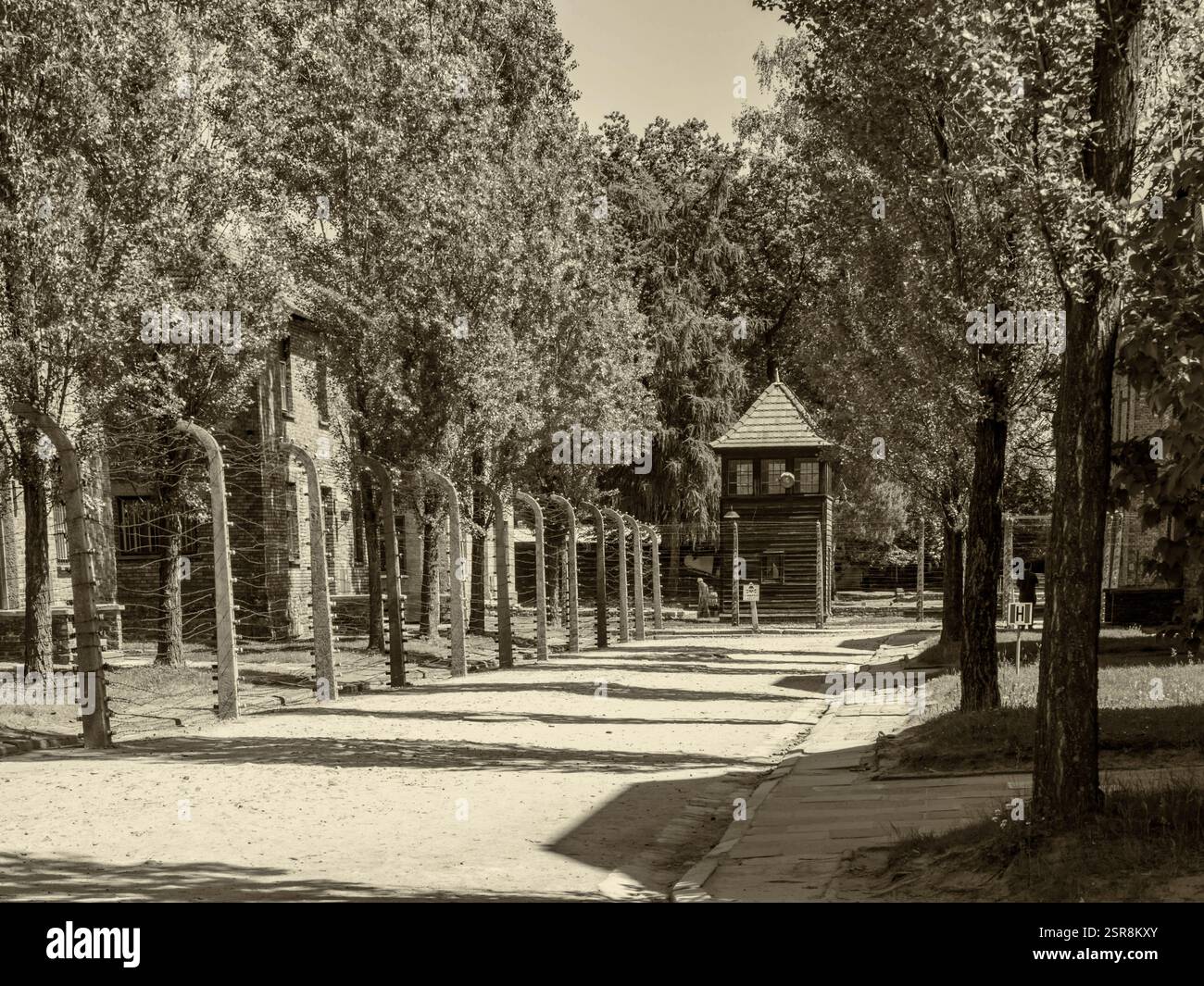 Oświęcim, Poland - June, 2019: Block of houses in concentration camp in ...