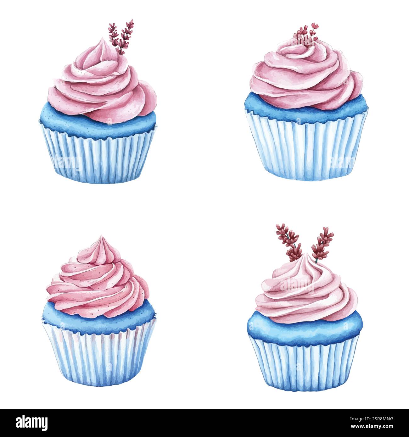 A handdrawn watercolor illustration of Hand-drawn watercolor cupcake ...
