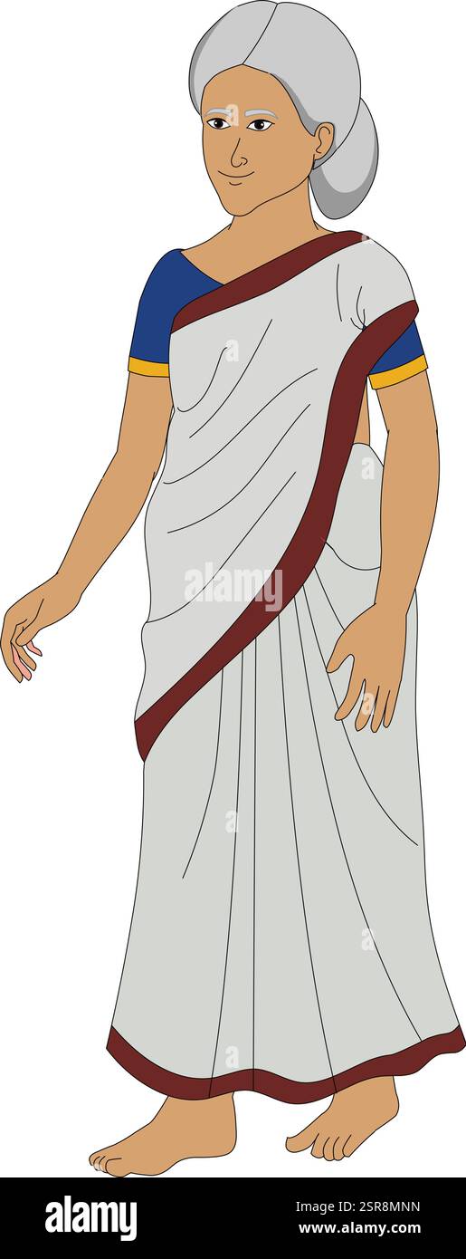 Old grandmother cartoon character vector illustration.Indian old lady ...