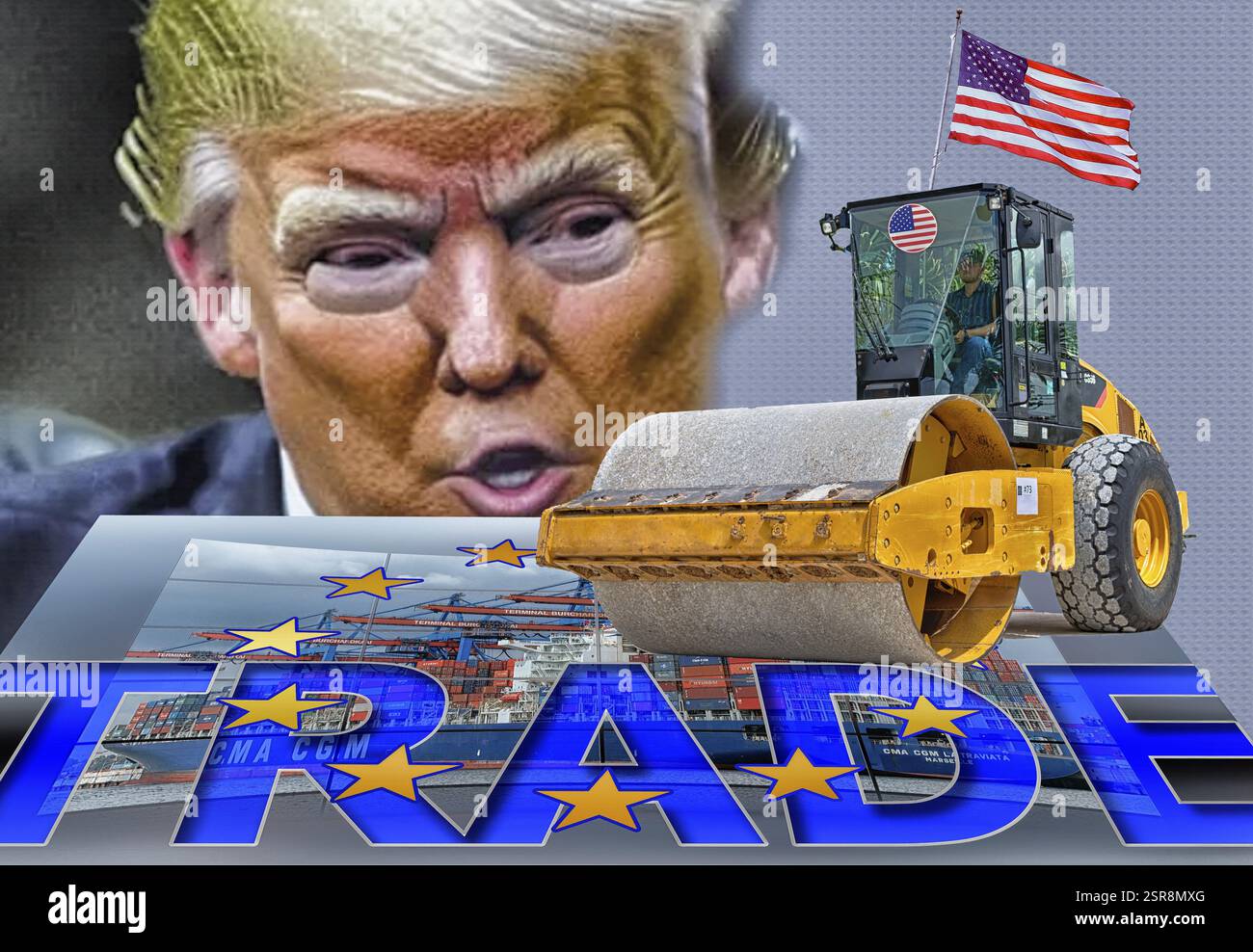 Symbolic image, EU, Germany and global economy under the US steamroller ...