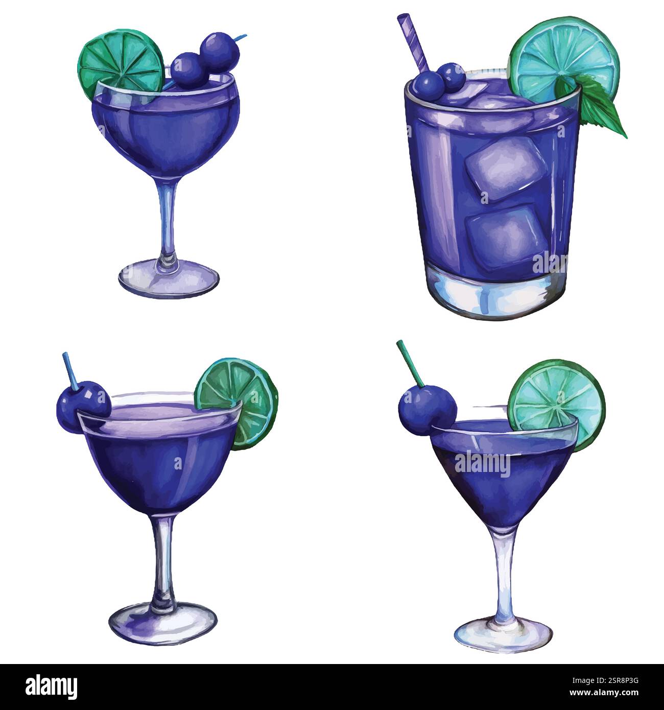 A handdrawn watercolor illustration of Hand-drawn watercolor cocktail ...