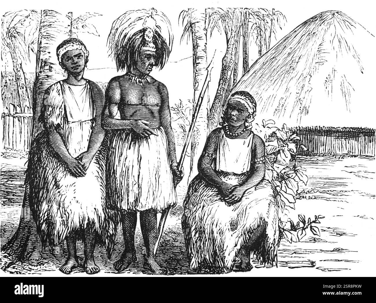 Portrait of Samoans in national traditional costume in front of their ...