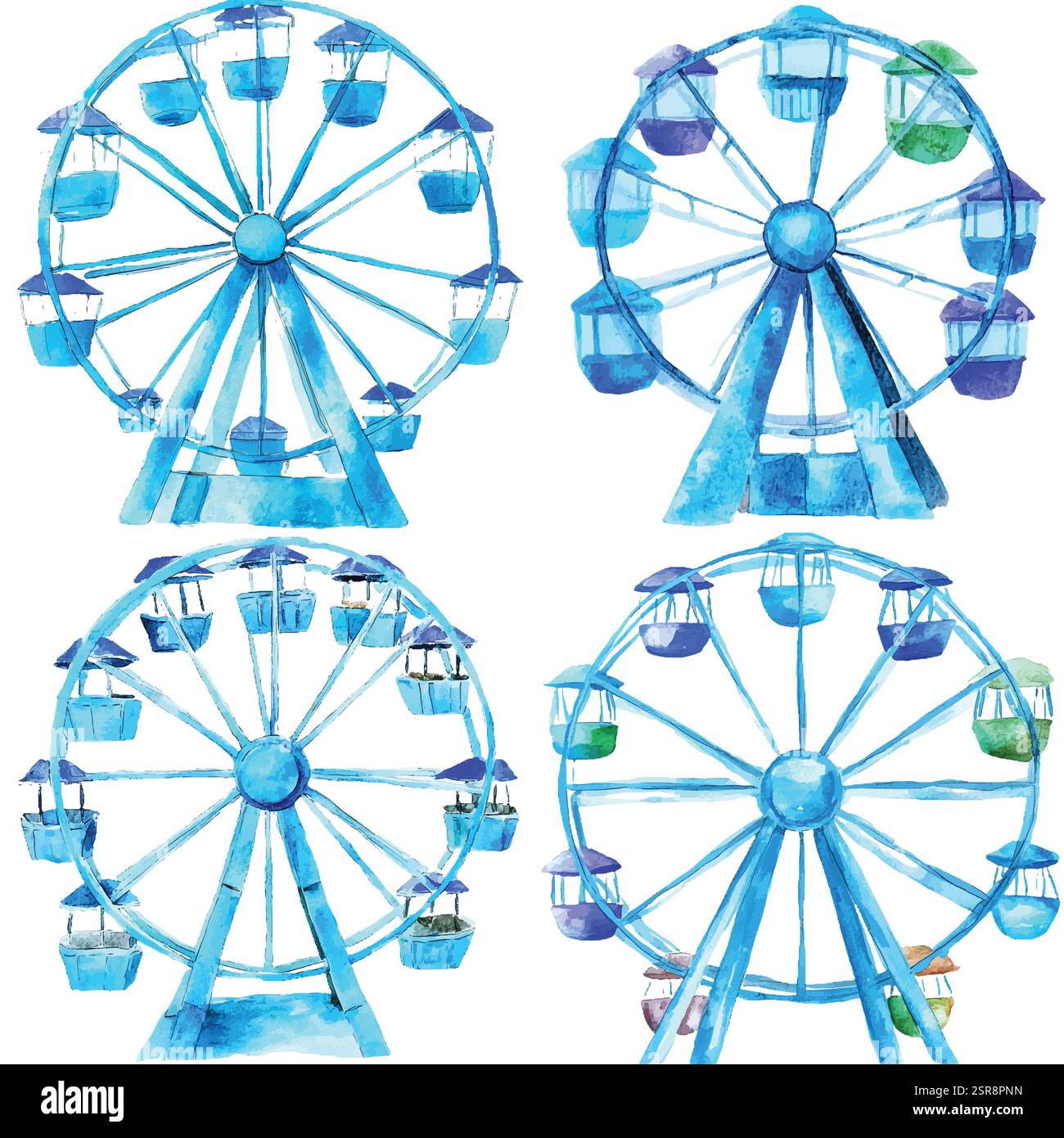 A handdrawn watercolor illustration of Ferris Wheel Hand-Drawn ...
