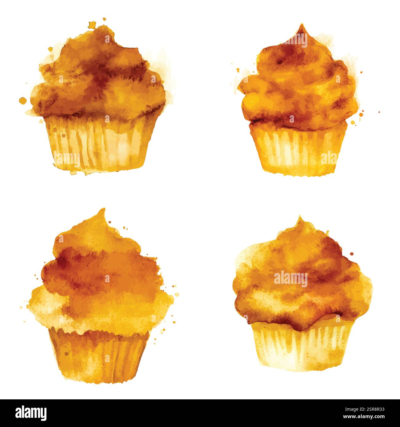 A handdrawn watercolor illustration of Cupcake Watercolor Collection ...