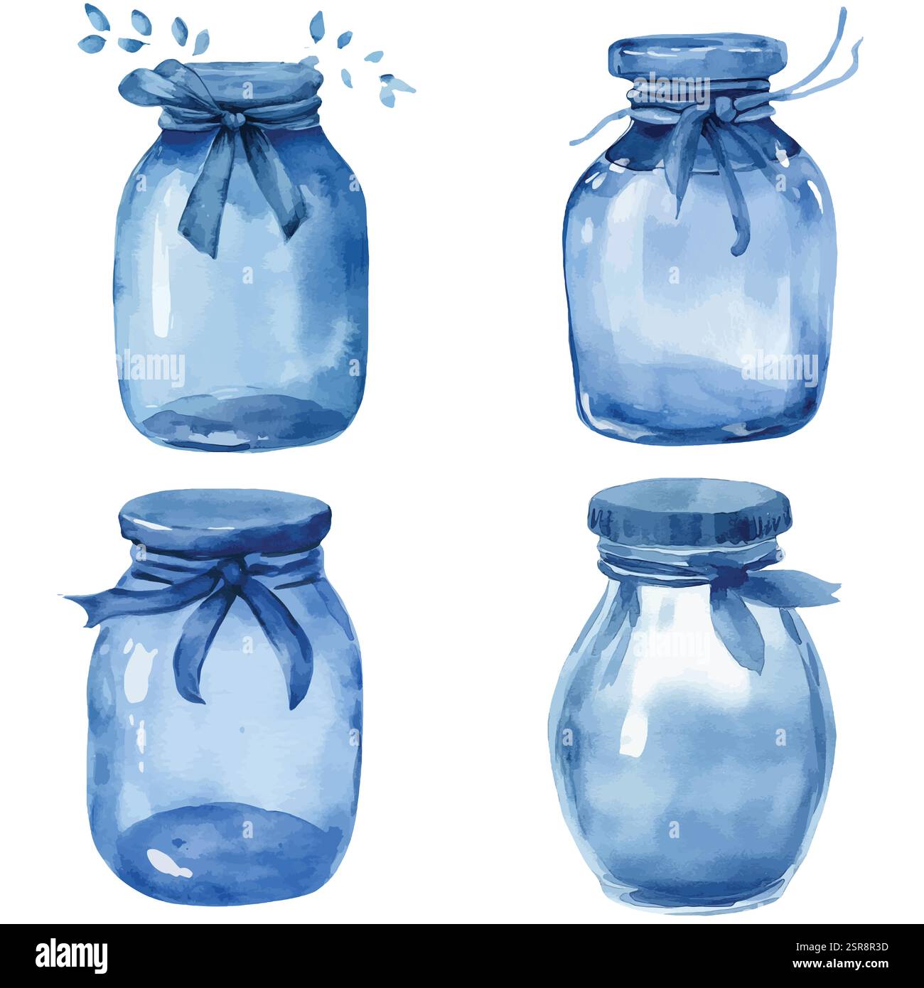 A handdrawn watercolor illustration of Watercolor Hand-Drawn Glass Jars ...
