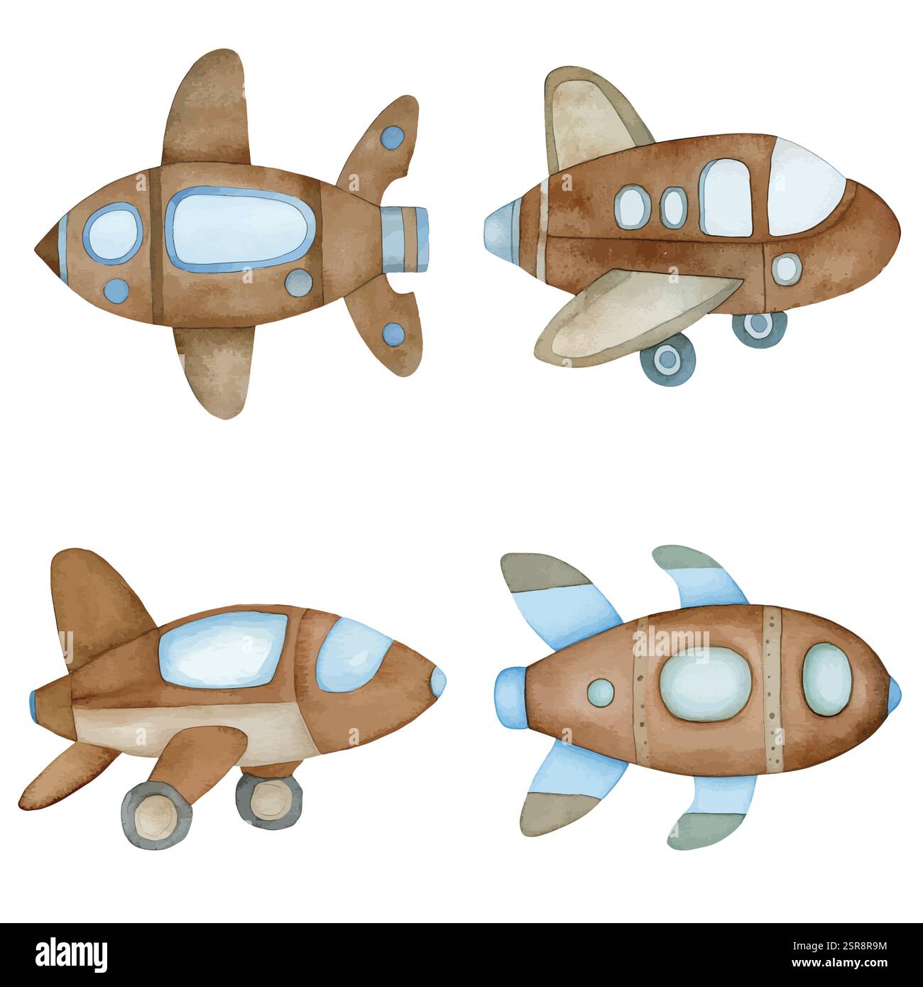 A handdrawn watercolor illustration of Spaceship watercolor hand-drawn ...