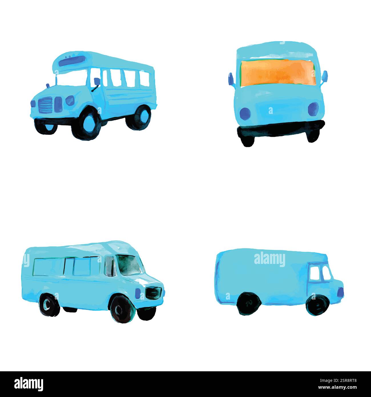 A handdrawn watercolor illustration of School bus hand-drawn ...