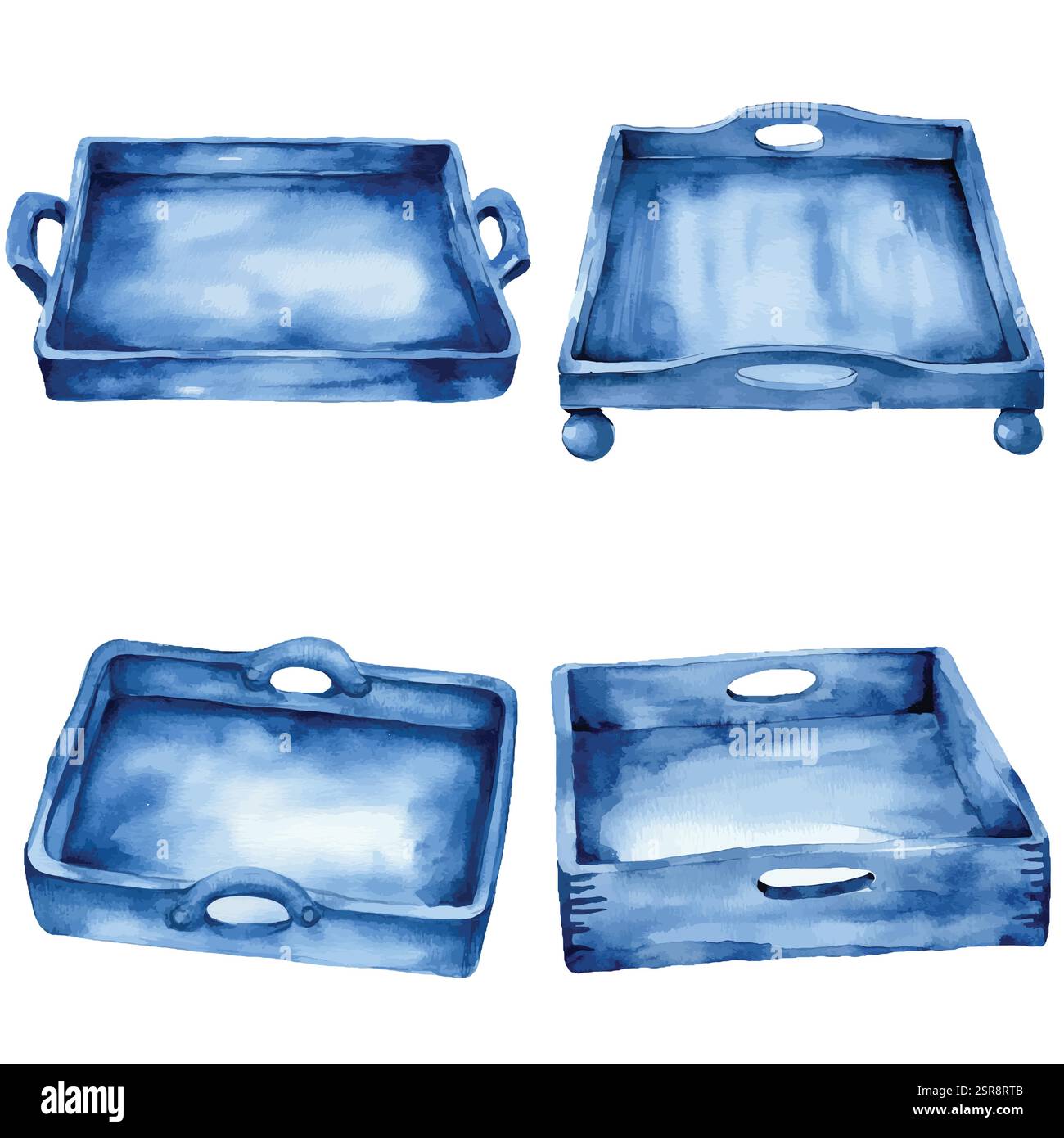 A handdrawn watercolor illustration of Wooden tray hand-drawn ...