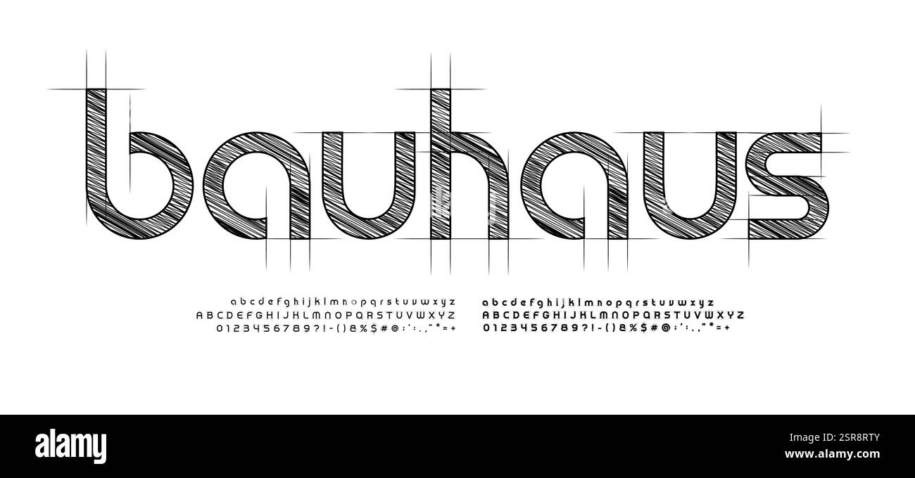 Architectural drawing font, technical draw style alphabet. Bauhaus ...