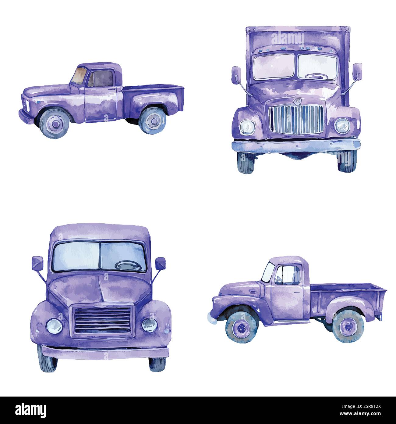A handdrawn watercolor illustration of Hand-drawn watercolor truck set ...