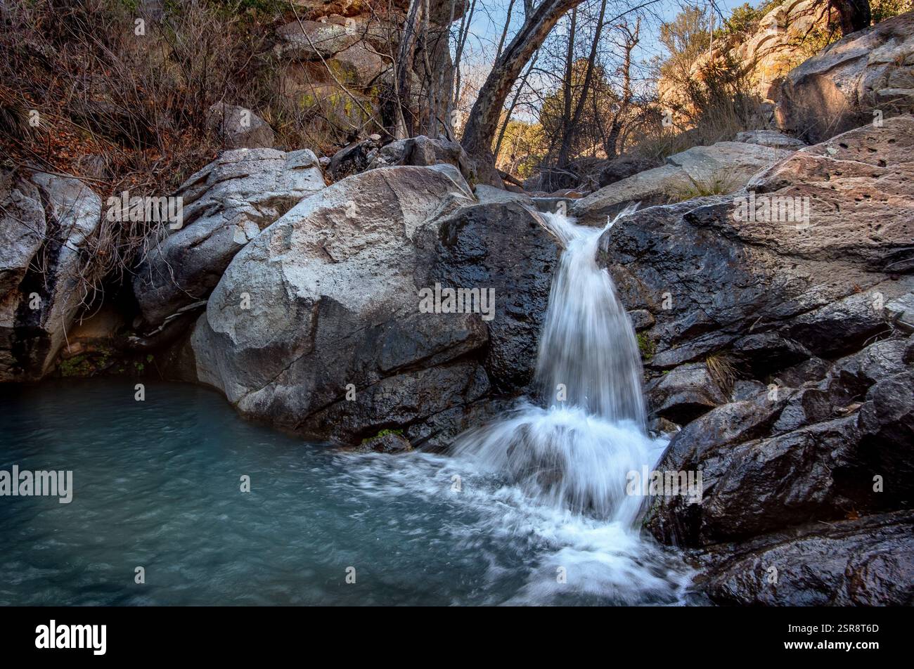 A waterfall flows in January in Gardner Canyon, Santa Rita Mountains ...