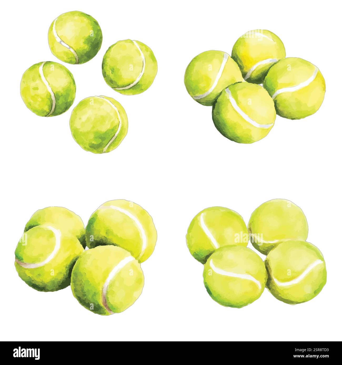 A handdrawn watercolor illustration of Tennis balls hand-drawn ...