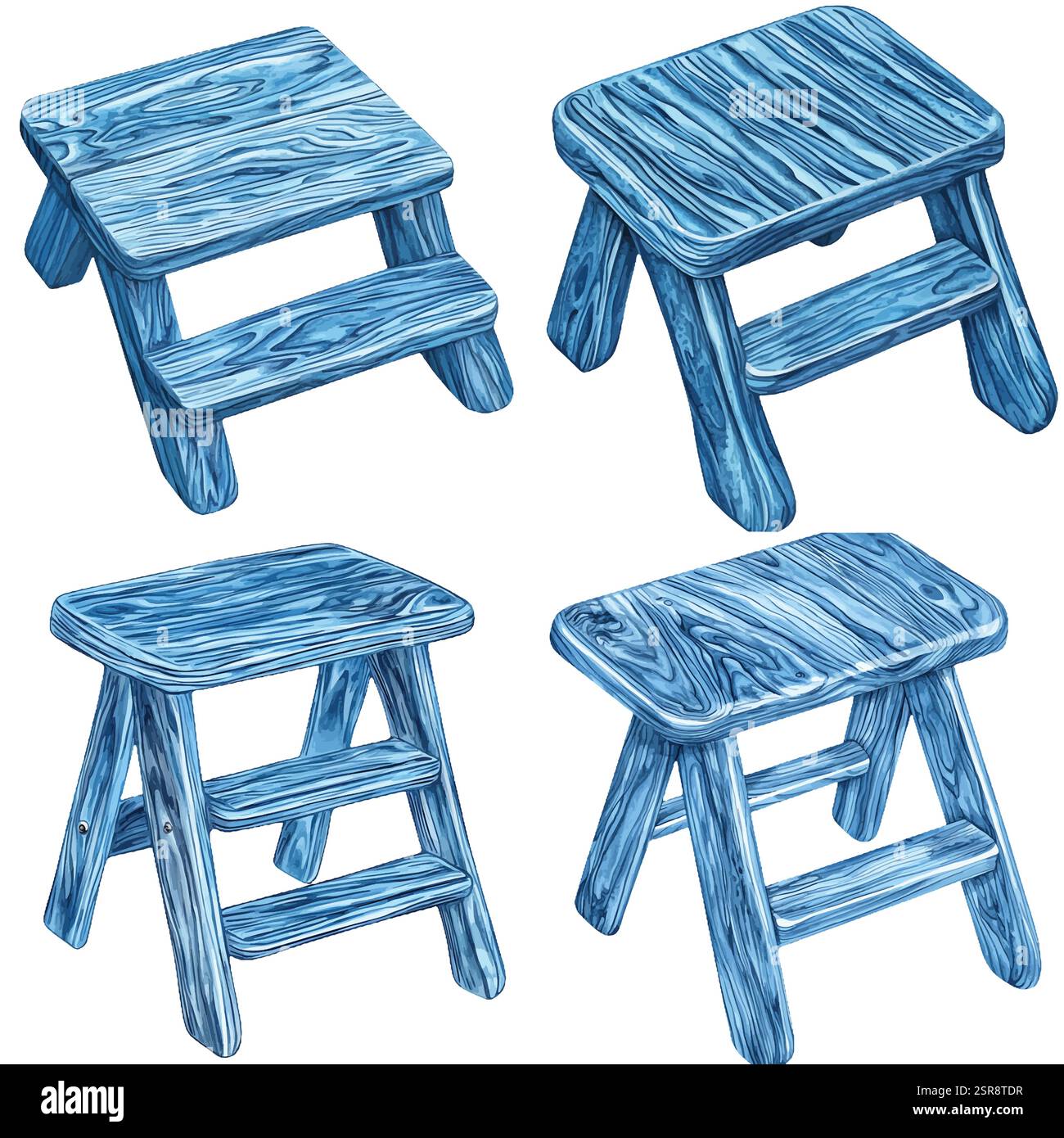 A handdrawn watercolor illustration of Wooden step ladder hand drawn ...