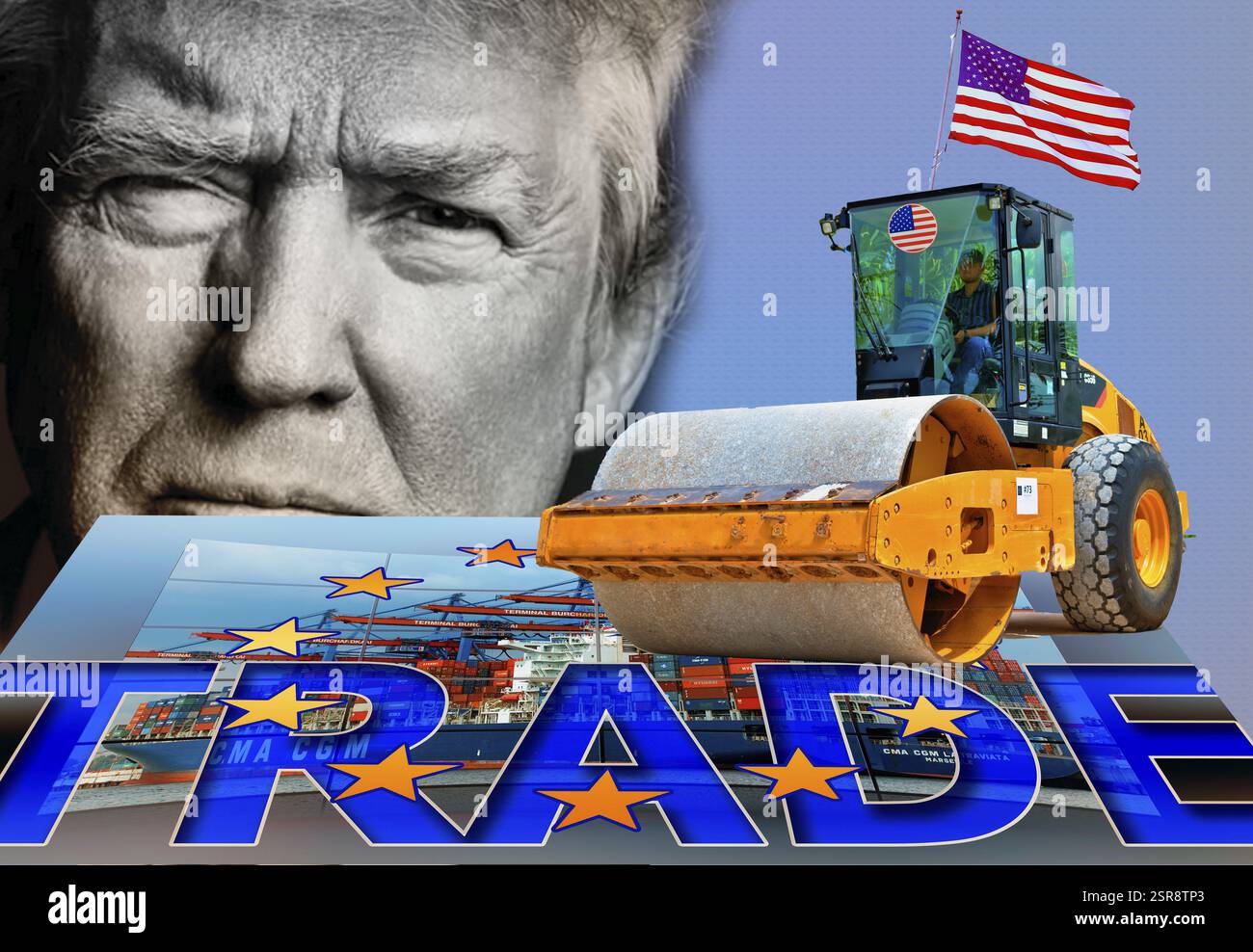 Symbolic image, EU, Germany and global economy under the US steamroller ...